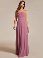 China Boat Neck Empire A-line Ruffled Adjustable Spaghetti Strap Zipper Purple Orchid Chiffon Bridesmaid Dresses for sale
