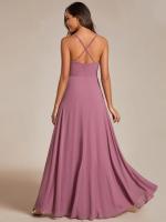 China Boat Neck Empire A-line Ruffled Adjustable Spaghetti Strap Zipper Purple Orchid Chiffon Bridesmaid Dresses for sale