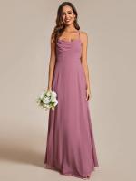 China Boat Neck Empire A-line Ruffled Adjustable Spaghetti Strap Zipper Purple Orchid Chiffon Bridesmaid Dresses for sale