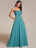 China Boat Neck Empire A-line Ruffled Adjustable Spaghetti Strap Zipper Mint Green Chiffon Evening Dress for sale