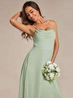 China Boat Neck Empire A-line Ruffled Adjustable Spaghetti Strap Zipper Mint Green Chiffon Evening Dress for sale