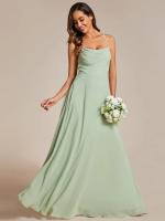 China Boat Neck Empire A-line Ruffled Adjustable Spaghetti Strap Zipper Mint Green Chiffon Evening Dress for sale