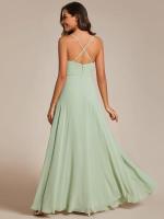 China Boat Neck Empire A-line Ruffled Adjustable Spaghetti Strap Zipper Mint Green Chiffon Evening Dress for sale
