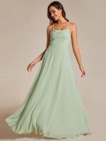 China Boat Neck Empire A-line Ruffled Adjustable Spaghetti Strap Zipper Mint Green Chiffon Evening Dress for sale