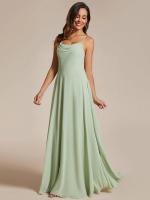 China Boat Neck Empire A-line Ruffled Adjustable Spaghetti Strap Zipper Mint Green Chiffon Evening Dress for sale