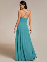China Boat Neck Empire A-line Ruffled Adjustable Spaghetti Strap Zipper Dusty Blue Chiffon Prom Dress for sale