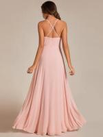 China Boat Neck Empire A-line Ruffled Adjustable Spaghetti Strap Zipper Pink Chiffon Graduation Dress for sale