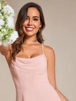 China Boat Neck Empire A-line Ruffled Adjustable Spaghetti Strap Zipper Pink Chiffon Graduation Dress for sale
