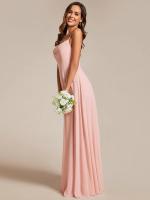 China Boat Neck Empire A-line Ruffled Adjustable Spaghetti Strap Zipper Pink Chiffon Graduation Dress for sale