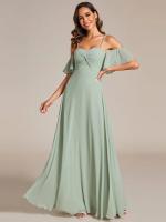 China Empire A-line Ruffled Off-shoulder Spaghetti Strap Criss-cross Ruffles Sleeve Mint Green Chiffon Bridesmaid Dresses for sale