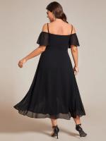 China Empire Off-shoulder Spaghetti Strap Zipper High-low Wedding Guest Dresses Short Sleeves Black Chiffon Prom Dress for sale