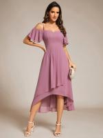 China Empire Off-shoulder Spaghetti Strap Zipper High-low Wedding Guest Dresses Short Sleeves Mint Green Chiffon Graduation Dr for sale