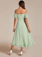 China Empire Off-shoulder Spaghetti Strap Zipper High-low Wedding Guest Dresses Short Sleeves Mint Green Chiffon Graduation Dr for sale