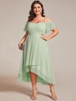China Empire Off-shoulder Spaghetti Strap Zipper High-low Wedding Guest Dresses Short Sleeves Mint Green Chiffon Graduation Dr for sale