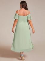 China Empire Off-shoulder Spaghetti Strap Zipper High-low Wedding Guest Dresses Short Sleeves Mint Green Chiffon Graduation Dr for sale