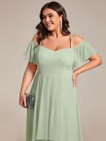 China Empire Off-shoulder Spaghetti Strap Zipper High-low Wedding Guest Dresses Short Sleeves Mint Green Chiffon Graduation Dr for sale