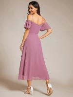 China Empire Off-shoulder Spaghetti Strap Zipper High-low Wedding Guest Short Sleeves Purple Orchid Chiffon Homecoming Dress for sale