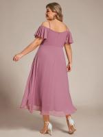 China Empire Off-shoulder Spaghetti Strap Zipper High-low Wedding Guest Short Sleeves Purple Orchid Chiffon Homecoming Dress for sale