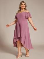 China Empire Off-shoulder Spaghetti Strap Zipper High-low Wedding Guest Short Sleeves Purple Orchid Chiffon Homecoming Dress for sale