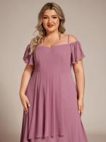China Empire Off-shoulder Spaghetti Strap Zipper High-low Wedding Guest Short Sleeves Purple Orchid Chiffon Homecoming Dress for sale