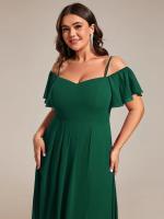 China Empire Off-shoulder Spaghetti Strap Zipper High-low Wedding Guest Short Sleeves Dark Green Chiffon Homecoming Dress for sale