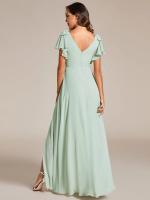 China Empire Plus Size V-neck High Split A-line Short Sleeve Zipper Mint Green Chiffon Bridesmaid Dress for sale