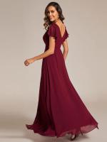 China Empire Plus Size V-neck High Split A-line Short Sleeve Zipper Burgundy Chiffon Prom Dress for sale