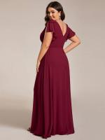 China Empire Plus Size V-neck High Split A-line Short Sleeve Zipper Burgundy Chiffon Prom Dress for sale