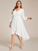 China Plus Size Ruffled A-line Long Sleeve V-neck High Low Wedding Guest Black Chiffon Evening Dress for sale