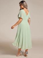 China Empire Plus Size V-neck High-low A-line Short Sleeve Ruffled Mint Green Chiffon Wedding Guest Evening Dress for sale