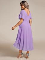 China Empire Plus Size V-neck High-low A-line Short Sleeve Ruffled Lavender Chiffon Wedding Guest Party Dress for sale
