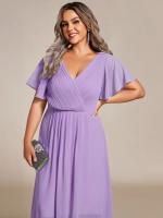 China Empire Plus Size V-neck High-low A-line Short Sleeve Ruffled Lavender Chiffon Wedding Guest Party Dress for sale