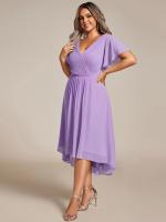 China Empire Plus Size V-neck High-low A-line Short Sleeve Ruffled Lavender Chiffon Wedding Guest Party Dress for sale