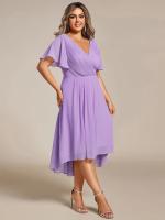 China Empire Plus Size V-neck High-low A-line Short Sleeve Ruffled Burnt Orange Chiffon Wedding Guest Prom Dress for sale