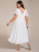 China Empire Plus Size V-neck High-low A-line Short Sleeve Ruffled White Chiffon Wedding Guest Graduation Dress for sale