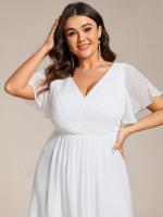 China Empire Plus Size V-neck High-low A-line Short Sleeve Ruffled White Chiffon Wedding Guest Graduation Dress for sale