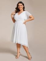China Empire Plus Size V-neck High-low A-line Short Sleeve Ruffled White Chiffon Wedding Guest Graduation Dress for sale