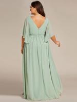 China Plus Size A-line Half Sleeves V-neck Ruffled High Slit Purple Orchid Chiffon Evening Dress for sale