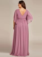 China Plus Size A-line Half Sleeves V-neck Ruffled High Slit Purple Orchid Chiffon Evening Dress for sale