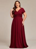 China Simple Plus Size V-neck Empire Waist A-line Short Sleeve Zipper Dusty Rose Chiffon Bridesmaid Dress for sale