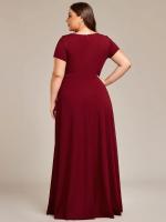China Simple Plus Size V-neck Empire Waist A-line Short Sleeve Zipper Dusty Rose Chiffon Bridesmaid Dress for sale