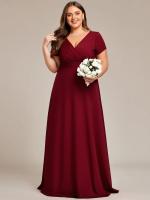 China Simple Plus Size V-neck Empire Waist A-line Short Sleeve Zipper Dusty Rose Chiffon Bridesmaid Dress for sale