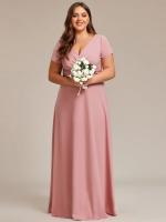China Simple Plus Size V-neck Empire Waist A-line Short Sleeve Zipper Burgundy Chiffon Evening Dress for sale