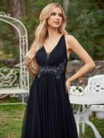 China Charming Empire Beaded Sleeveless V-neck Ruffled Spaghetti Strap A-line Pink Tulle Evening Dress for sale
