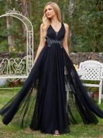 China Charming Empire Beaded Sleeveless V-neck Ruffled Spaghetti Strap A-line Pink Tulle Evening Dress for sale