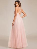China Charming Empire Beaded Sleeveless V-neck Ruffled Spaghetti Strap A-line Pink Tulle Evening Dress for sale