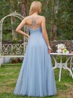 China Sexy Empire Beaded Sleeveless V-neck Ruffled Spaghetti Strap A-line Black Tulle Prom Dress for sale