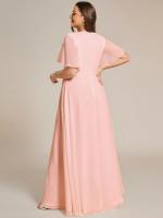 China Empire Plus Size Applique Short Sleeve A-line V-neck Flutter Sleeves Invisible Zipper Pink Chiffon Party Dress for sale