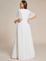 China Empire Plus Size Applique Short Sleeve A-line V-neck Flutter Sleeves Invisible Zipper Cream Chiffon Prom Dress for sale