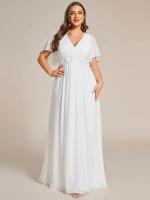 China Empire Plus Size Applique Short Sleeve A-line V-neck Flutter Sleeves Invisible Zipper Cream Chiffon Prom Dress for sale
